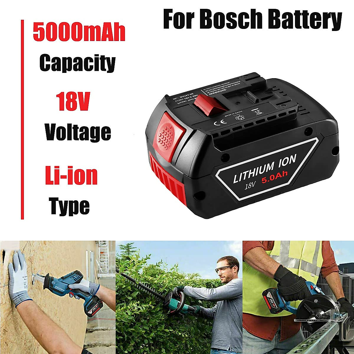 2Pack 18V 5.0Ah BAT609 Battery and 14.4V ~ 18V Li-ion battery Charger Replacement for Bosch 18V Battery BAT609 BAT610 BAT610G BAT612 BAT618 BAT618G BAT619G Cordless Power Tools Battery