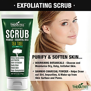 Tea Tree Oil Exfoliating Scrub with Bamboo Charcoal, Neem Oil & Natural Pumice by Oleavine TheraTree