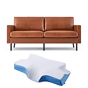Z-hom 70" Top-Grain Leather Sofa and Cervical Pillow