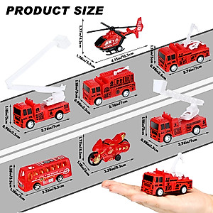 50 Pack Mini Fire Trucks Toy Bulk Firetruck Birthday Party Favor Red Vehicle Helicopter Motorcycle Party Supplies Cake Decoration and Bag Filler Gift for Kids Toddler over 6 Years, 7 Styles