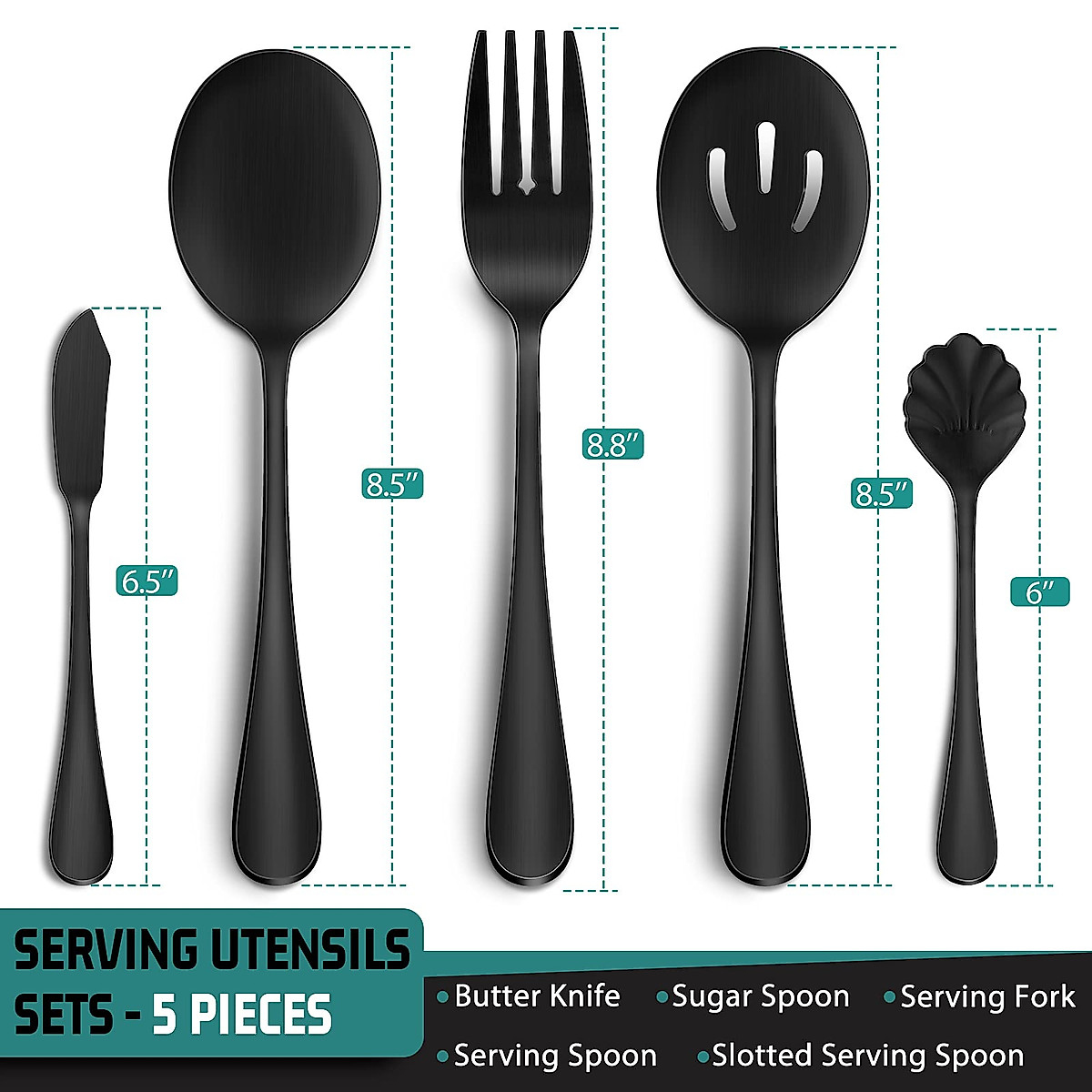 Hiware Matte Black Silverware Set with Serving Utensils for 8, Food Grade Stainless Steel Flatware Cutlery Set for Home and Restaurant, Fork Spoon Knife Set, Hand Wash Recommended