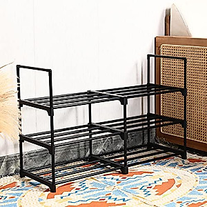 Pyladea 3 Tiers Shoe Rack 12-24 Pairs, Black Sturdy Shoe Organizer for Closet, Shoe Storage