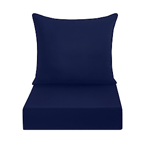 downluxe Outdoor Deep Seat Cushions Set, Waterproof Memory Foam Patio Furniture Cushions with Zipper for Outdoor Chair Sofa, 24" x 24", Navy, 2 Piece Set