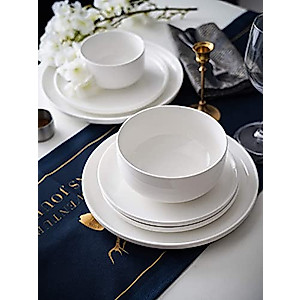Kanwone Porcelain Dessert Salad Plates - 8 Inch - Set of 6, White, Microwave and Dishwasher Safe Plates