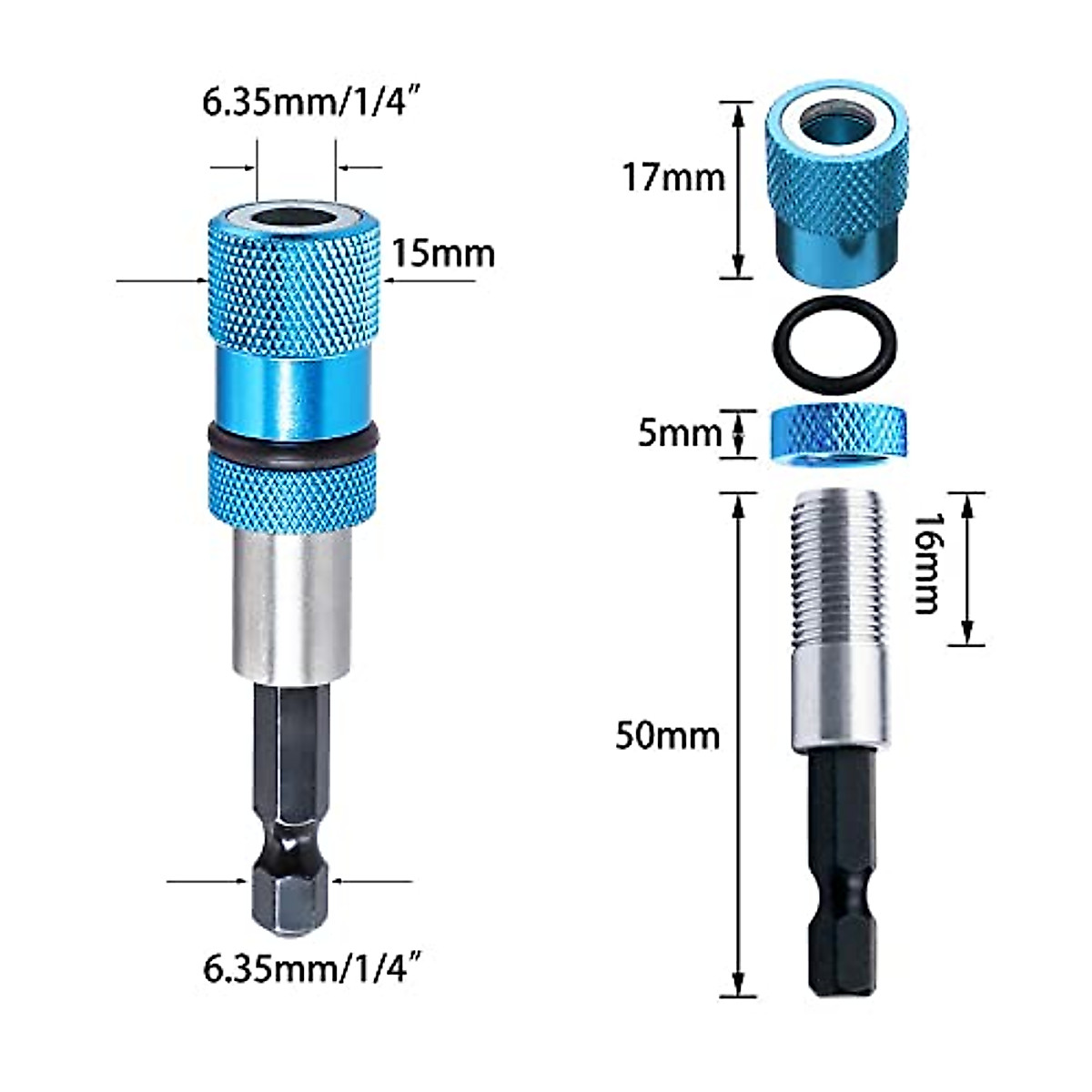 Saipe 3pcs Adjustable Screw Depth Magnetic Screwdriver Bit Holder 1/4" Hex Shank Drywall Screw Bit Holder Screw Tool with Phillips 2 Screw Driver Bits, Blue