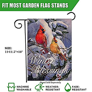 Furiaz Winter Blessings Garden Flag Cardinals, Snowy Home Decorative House Yard Small Flag Birds Welcome Decor Sign Double Sided, Christmas Holiday Outdoor Decorations Xmas Seasonal Outside Flag 12x18