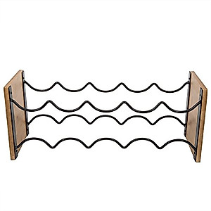 Creative Home Acacia Wood and Black Wire Rack Bottle Holder Red Wine Champagne, Free Standing
