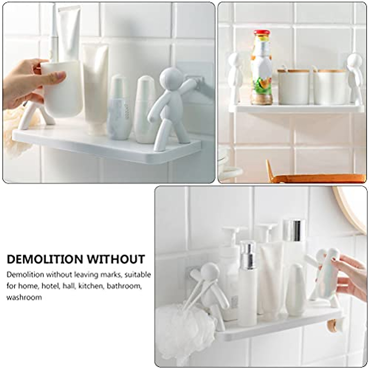 DOITOOL 2pcs Floating Shelves Wall Mounted Figure Ledge Display Plastic Wall Shelf Stick On Damage Free Removable Hanging Rack Wall Decor for Kitchen Bathroom Living Room