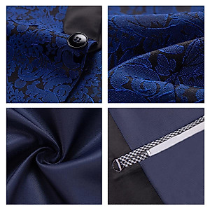 Mens Suit Slim Fit 2 Piece Formal Skinny Floral Tuxedo Suit Set Shawl Lapel for Wedding Dinner Party Blue