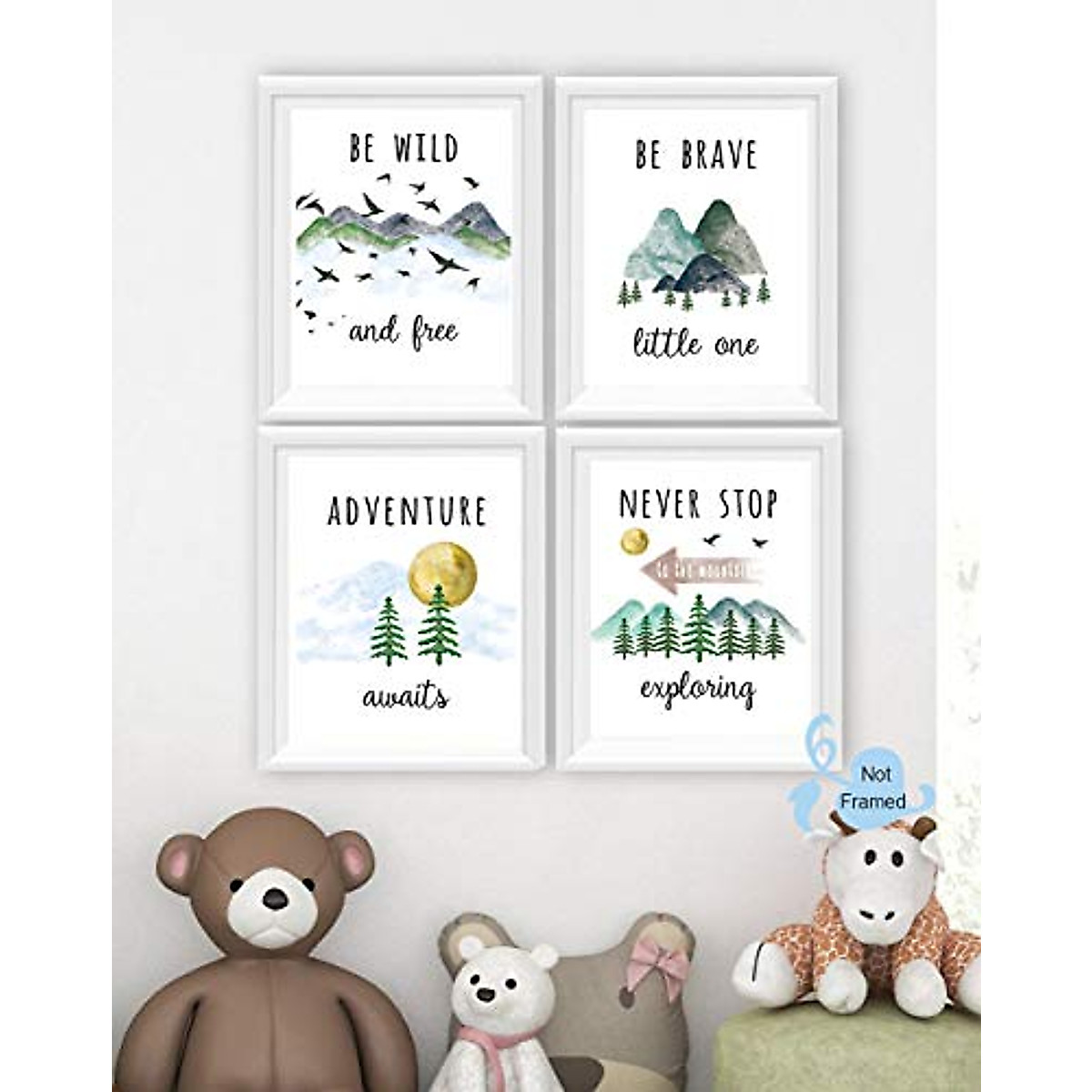 XUOIAYNB Colorful Inspirational Adventure Quote Art Print-- Nature Mountain Forest Motivational Saying Canvas Wall Art--(12”X16”X4 pcs, Unframed)--Perfect for Office Nursery Summer Decoration