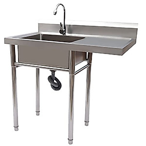 Utility Sink Stainless Steel Commercial Restaurant Kitchen Sink Free Standing Sink with Single Bowl Small Utility Sink for Laundry Workshop Garage (39.3" L x 23.6" W x 36.7" H, with Faucet)