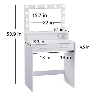 MIRROTOWEL Vanity Desk with Mirror and Lights, Dressing Table with Large Drawer, 2 Level Storage Dresser & 3 Lighting Modes Adjustable Brightness, Suitable for Bedroom