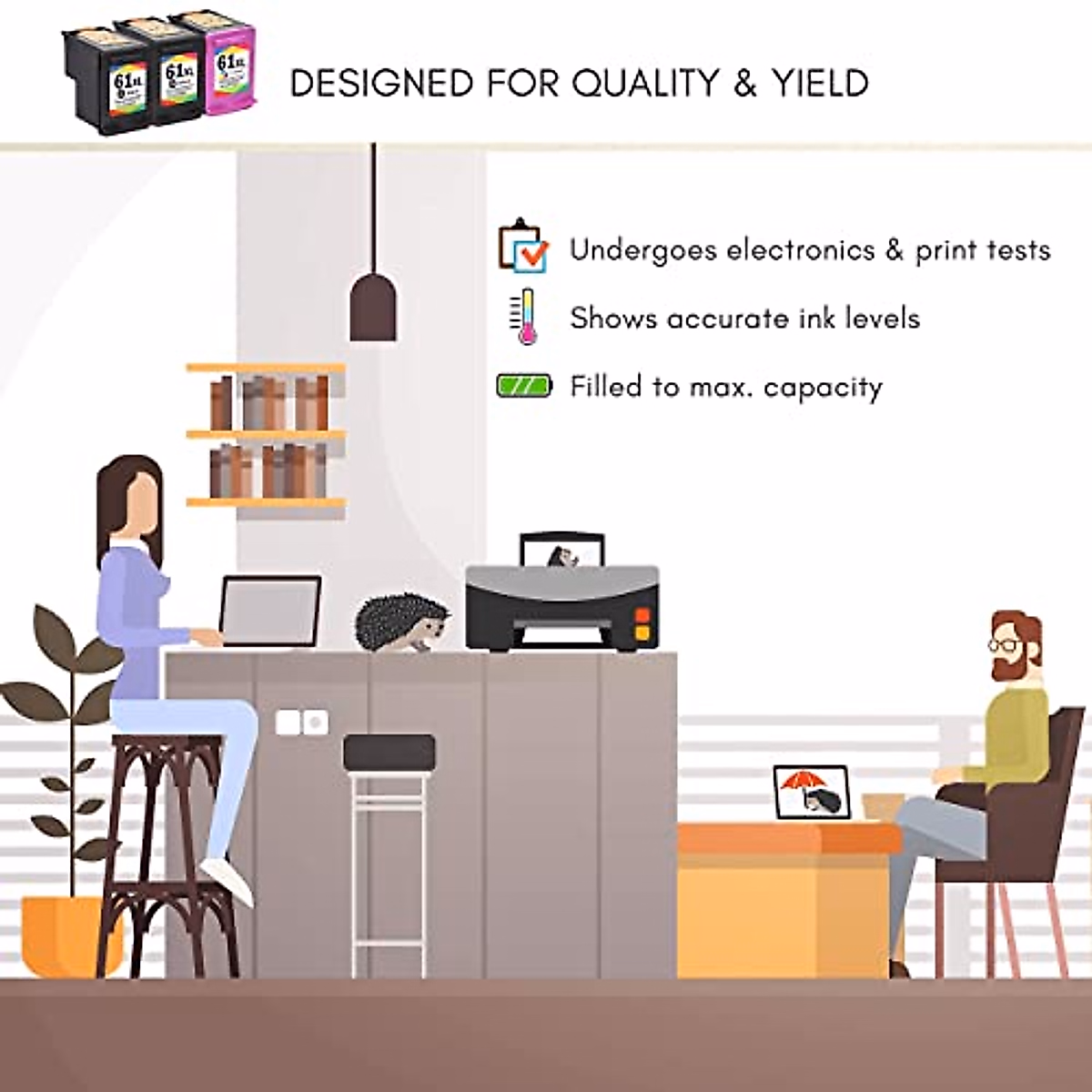 Limeink 3 Remanufactured Ink Cartridge Replacement 61XL High Yield for HP 1000 1010 1050 1055 1510 1512 2000 2050 2510 2512 2514 2540 2542 2543 2549 3000 3050 3050A 3051A 3054A Envy (2 Black, 1 Color)