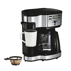 Hamilton Beach (49980A) Single Serve Coffee Maker and Coffee Pot Maker, Programmable, Black/Stainless Steel (Renewed)