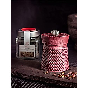 Peugeot Bali Fonte Cast Iron Pepper Mill 8cm-3 inch, Red. Gift Set includes a Peppercorn Spice Cube