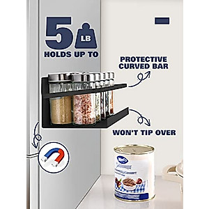 BRONYPRO Magnetic Spice Rack, 2 Pack Magnetic Shelf for Refrigerator, Large Spice Rack, Space Saver for Small Kitchen, Hanging Magnetic Storage With 4 Hooks, for Spices, Plates, Books, Plants（Black）