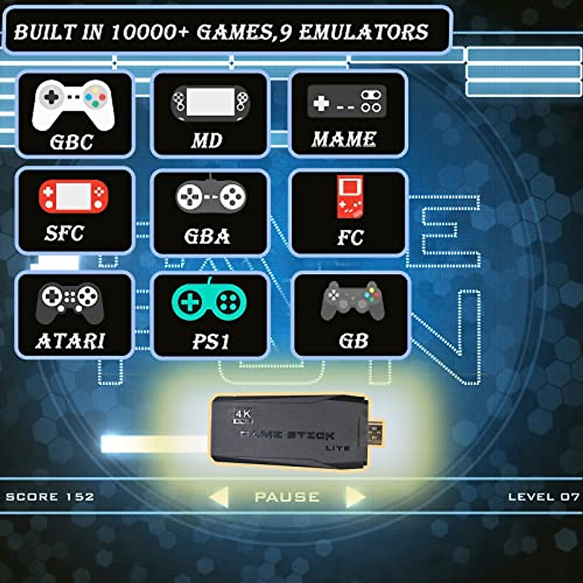 Trovono Wireless Retro Game Console,Built in 10000+ Classic Games,9 Emulators,Plug and Play Video Game Stick 4K High Definition HDMI Output for TV with Dual 2.4G Wireless Controllers