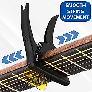 Salvori Exclusive Obsidian Black 'Dark Knight' Heavy-Duty Guitar Capo for Acoustic/Electric Guitar with 4 Picks, Guitar Clip/Guitar Clamp for Classical Guitar, Ukulele, Mandolin and Banjo