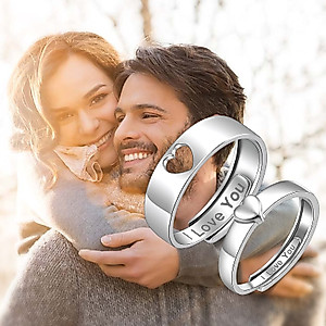 Yearace Couple Rings 925 Sterling Silver Couples Rings for Him and Her Set Matching Heart Promise Rings I Love You Engagement Wedding Ring Matching Rings Adjustable Couple Ring Couples Gifts