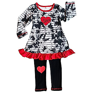AnnLoren Girls Valentine's Day Heart Tie Dye Outfit Dress and Black Leggings size - 7/8.