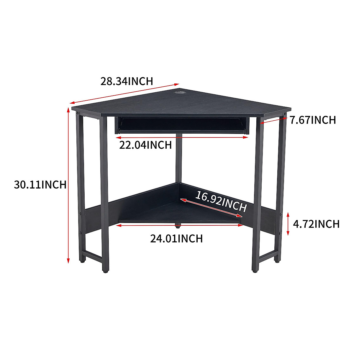Aienid MDF Black Computer Desk Triangle Computer Desk,Corner Desk with Smooth Keyboard Tray& Storage Shelves,Compact Home Office,Small Desk with Sturdy Steel Frame As Workstation for Small Space