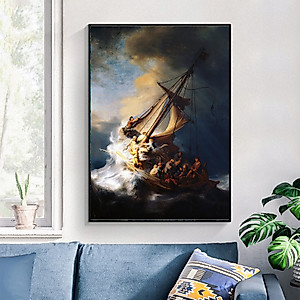 Rembrandt Poster Prints - Christ in The Storm On The Sea Galilee Wall Art Posters - Ocean Oil Canvas Painting for Living Room Bedroom Office Unframed (12x16in/30x40cm)