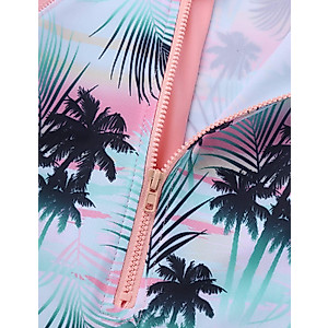 easyforever Kids Girls One Piece Long Sleeve Rash Guard Swimwear Zippered Swimsuit Bathing Suit Pink 6