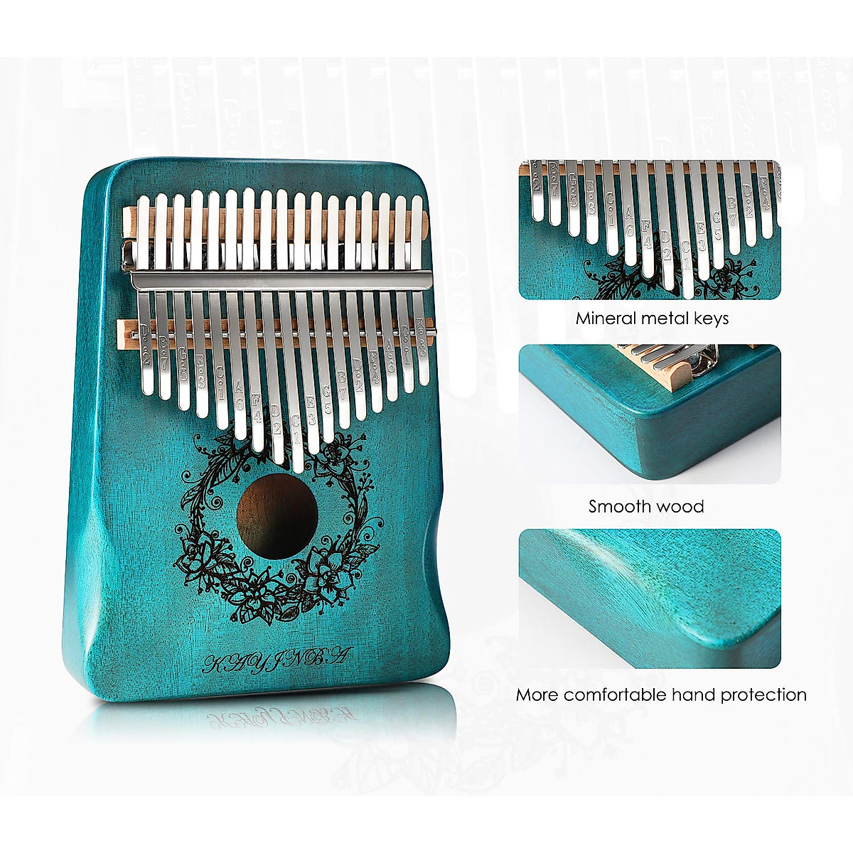 Kalimba-17 Key Thumb Piano,Exquisite Mahogany Wood Portable Kalimba,Tune Hammer and Study Instruction,Musical Gifts for Music lovers Adults Kids(Teal Blue)