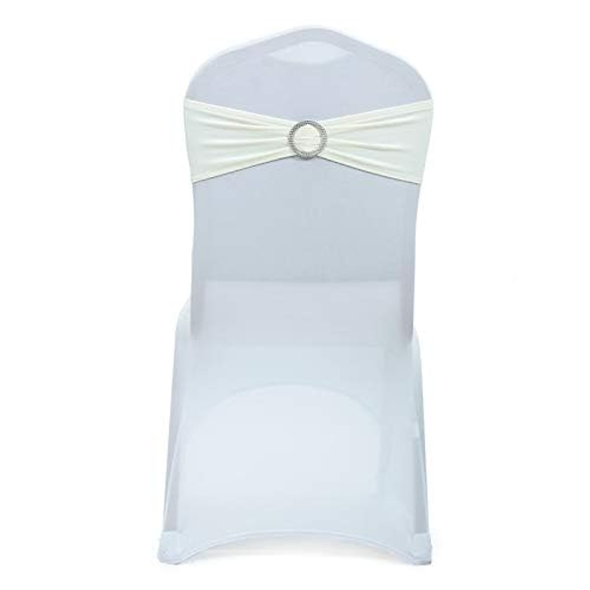 VDS - Ivory | Spandex Chair Sashes Bows | 10 PCS | Stretch Elastic Banquet Folding Chair Band with Silver Buckle Slider for Wedding Thanksgiving Halloween Christmas Party Home Decorations