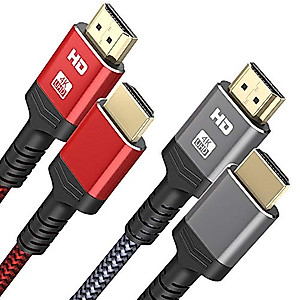 Goalfish 4K HDMI Cable, [2Pack, 4ft/1.2m] 18Gbps High Speed HDMI 2.0 Cable - 3D, 2160P, 1080P, Ethernet 28AWG Braided HDMI Cord Audio Return(ARC) for UHD TV, Blu-ray, PS5, PS4, PC, Monitor (Grey+Red)