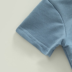 Toddler Baby Boy Summer Clothes Little Dude T-Shirt Short Sleeve Tops Solid Color Short Set Infant 2Pcs Outfits (Blue, 0-6 Months)