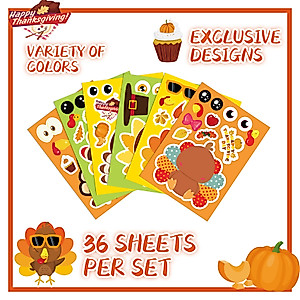 Funnlot Thanksgiving Party Games for Kids Thanksgiving Stickers for Kids 36 Sheets Make A Turkey Stickers Thanksgiving Arts and Crafts for Kids for Thanksgiving Games Supplies