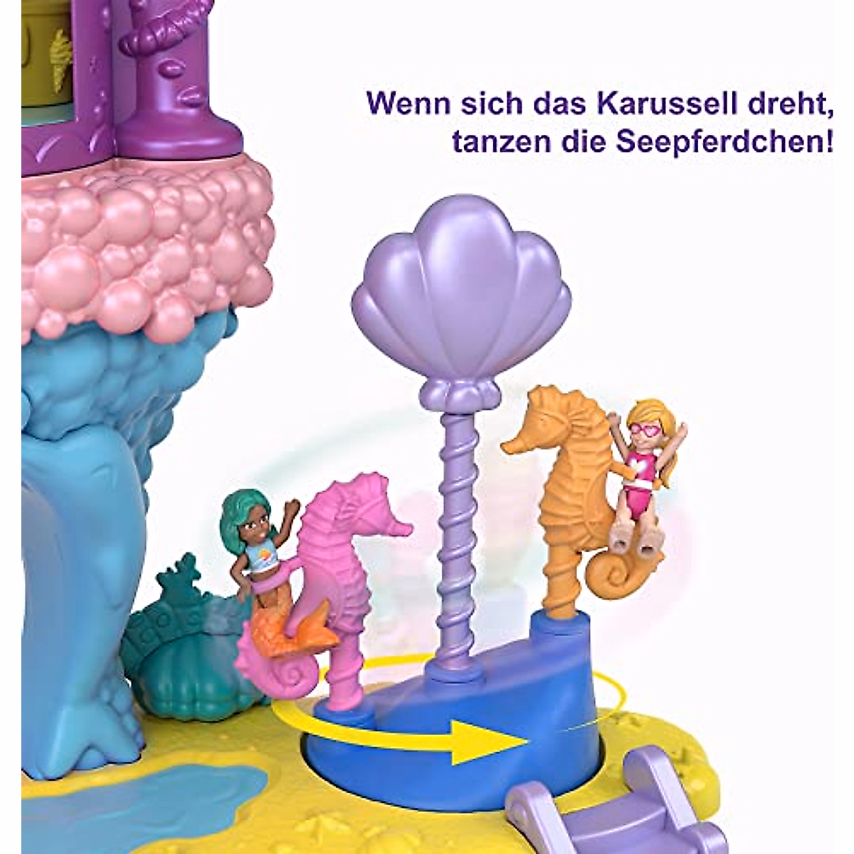 Polly Pocket Rainbow Funland Mermaid Cove Ride Playset, Polly & Mermaid Dolls, Accessories, Dispenser Feature for Surprises, Great Gift for Ages 4 & Up