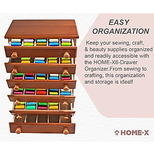 Home-X 6-Drawer Organizer for Sewing, Spools of Thread, Craft Supplies, Makeup, or Jewelry, Wood with Cherry Finish, 17" L x 6 ¾" W x 11 ¾" H