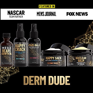 Derm Dude Mega Beard Growth Oil with Jojoba Oil, Japanese Peppermint Oil, Castor Oil, Avocado oil and more. Promotes Natural Healthy Facial Hair Growth for Men, Thickening and Conditioning Beard Oil