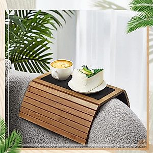 Maitys 2 Set Bamboo Wood Sofa Arm Tray TV Side Table for Couch Anti Slip Armrest Organizer Protector Drink Holder Drink Coaster Remote Caddy for Chair Birthday Housewarming Wedding Gifts