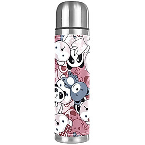 Stainless Steel Leather Vacuum Insulated Mug Bear Thermos Water Bottle for Hot and Cold Drinks Kids Adults 16 Oz
