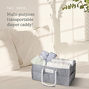 Rae Dunn Baby Diaper Caddy Organizer, Baby Things Storage Organizer for Nursery, Changing Table and Car, Portable Basket for Baby Items, Baby Shower Gifts, Grey Felt with Rope Handles, Large