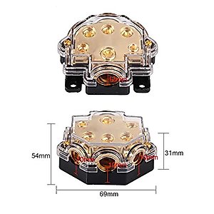AUTOUTLET 5 Way Power Distribution Block Car Auto Audio Amplifier, 0/2/4 Gauge in 2/4/8 Gauge Out Power Ground Distributor Blocks,1 in 5 Way Car Power Distributor Block