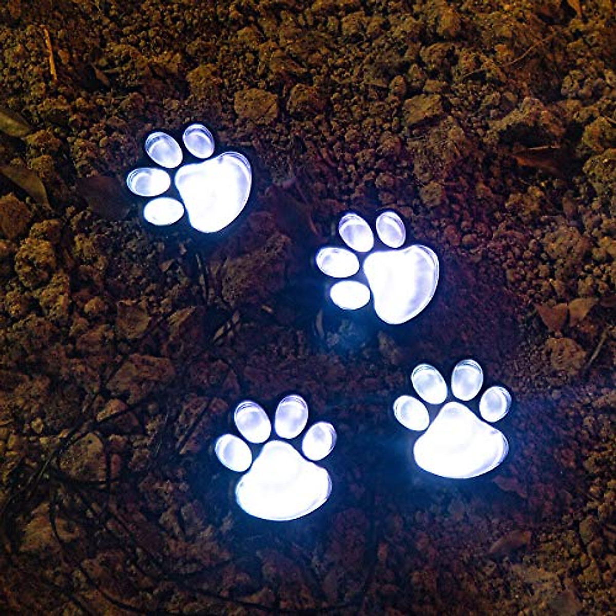 Paw Print Solar Outdoor Lights, Solar Lights Outdoor Waterproof Dog Paw Lights(Set of 4), Cat Puppy Animal Garden Lights Path Paw Lamp Walkway Lighting for Patio,Yard,Any Pet Lover(Solar White paw)