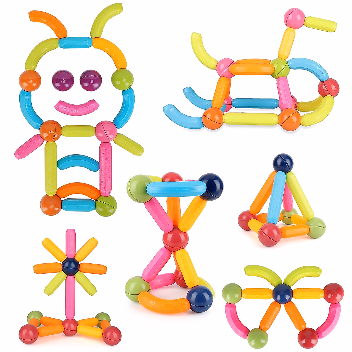 kramow 44 PCS Magnetic Balls and Rods Set, Magnetic Building Sticks Blocks Toys, Magnetic Construction Toys 3D Educational STEM Toys for Kids Age 3+