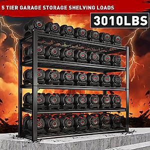 REIBII 3010LBS Storage Shelves 48.2'' W Garage Shelving Heavy Duty Shelving 5 Tier Adjustable Metal Shelves for Storage Rack Wire Shelving Industrial Utility Shelf 48.2'' W X 24.5'' D X 72'' H