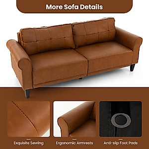 Loveseat Sofa, 2 Seater Sofa for Small Space, PU Leather Modern 3-Seater Sofa Couch with 2 Detachable Back Pillows