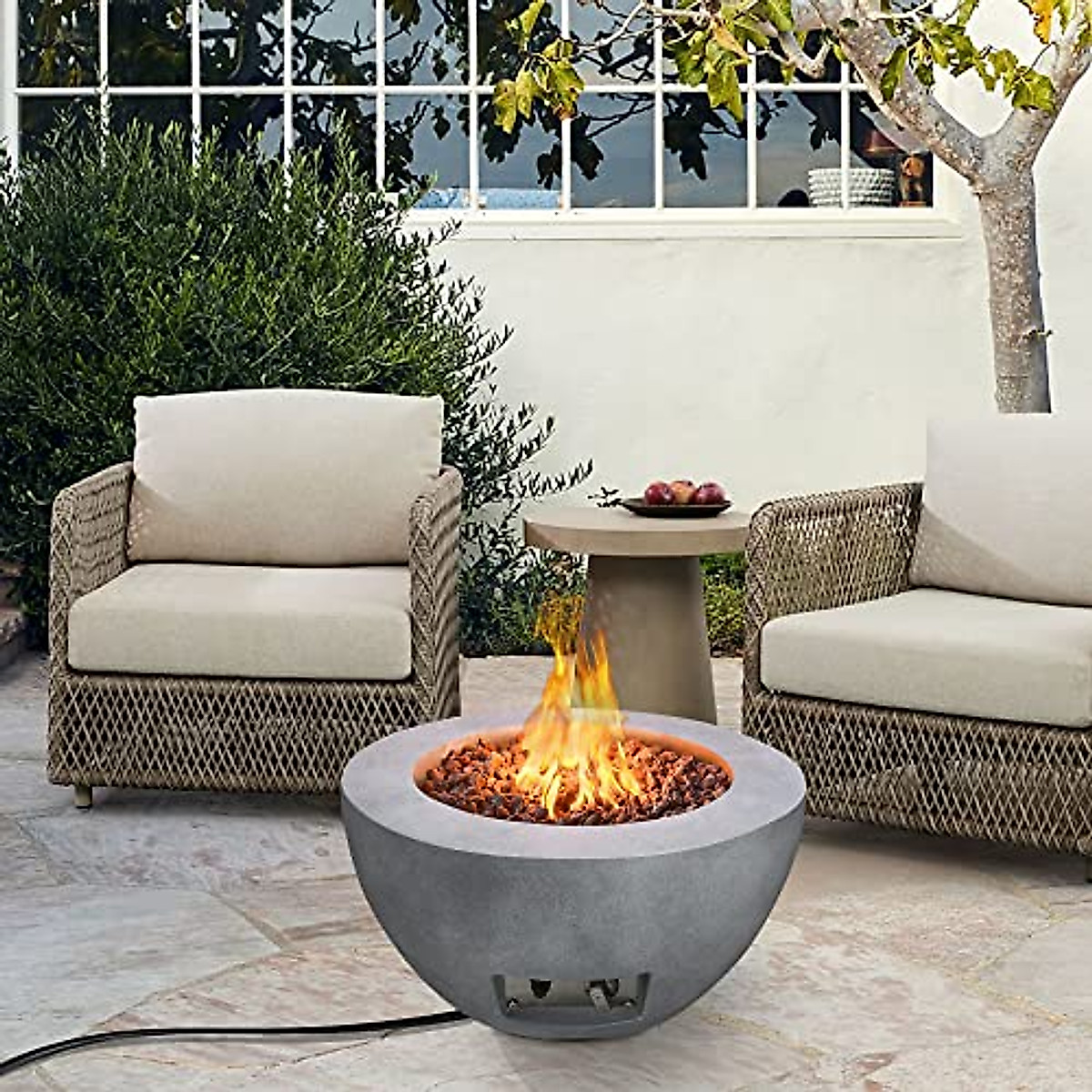Kante Concrete Round Fire Table 25", 50000 BTU Outdoor Propane Fire Pit Table, Gas Fire Pits for Outside Patio, Smokeless Fire Pit and Outdoor Fire Pits, Natural Concrete