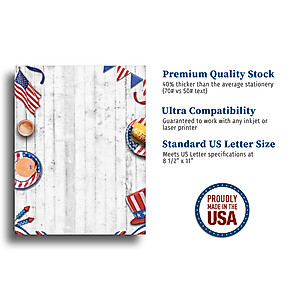 American Patriotic Picnic Stationery Paper - 80 Sheets - Perfect for 4th of July, Veteran&#039;s Day, Memorial Day, and Other Patriotic Holiday Parties!