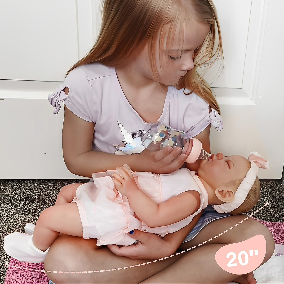 WOOROY Realistic Reborn Baby Dolls August - 20 Inch Lifelike Newborn Sleeping Girl Handmade Real Life Baby Dolls Reborn Toddler with Soft Weighted Cloth Body Gift Toy for Age 3+