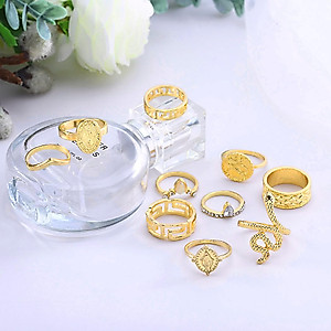 Nicute Gold Ring Set Rhinestone Finger Rings Vintage Knuckle Stackable Shiny Rings Accessories for Women (10PCS)