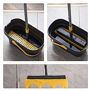 Yocada Mop and Bucket with Wringer Set Sponge Mop and Collapsible Bucket Kit for Home Commercial Tile Floor Bathroom Garage Cleaning with Total 2 Sponge Heads Easily Dry Wringing