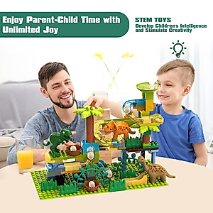 JIXIn Dinosaur Marble Runs for Kids 4-8/Building Blocks Compatible with DUPLO Lego Sets/Toddler Marble Run for Kids Ages 3-5/125 PCS Classic Big Blocks Montessori Learning STEM Toys for Kids Age 3+
