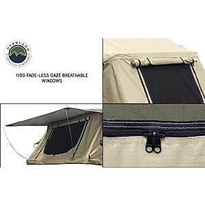 Overland Vehicle Systems TMBK 3 Person Roof Top Tent with Rain Fly Tan Body & Green Rainfly - Black Aluminum Base with Black Ladder - Universal Fitment
